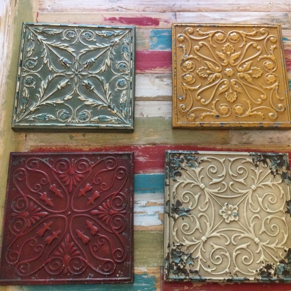 Accents | 4 Shabby Chic Farmhouse Decorative Square Metal Wall Hanging ...